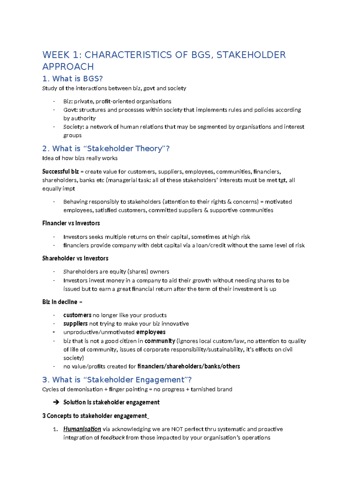 BGS 101: Characteristics of BGS & Stakeholder Engagement Insights - Studocu