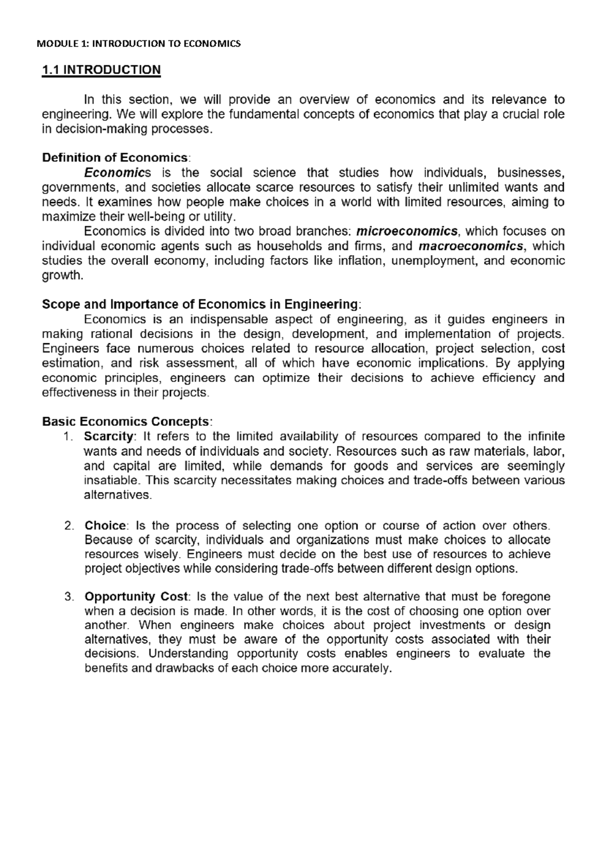 Module-1 - Engineering Economics Notes - MODULE 1: INTRODUCTION TO ...