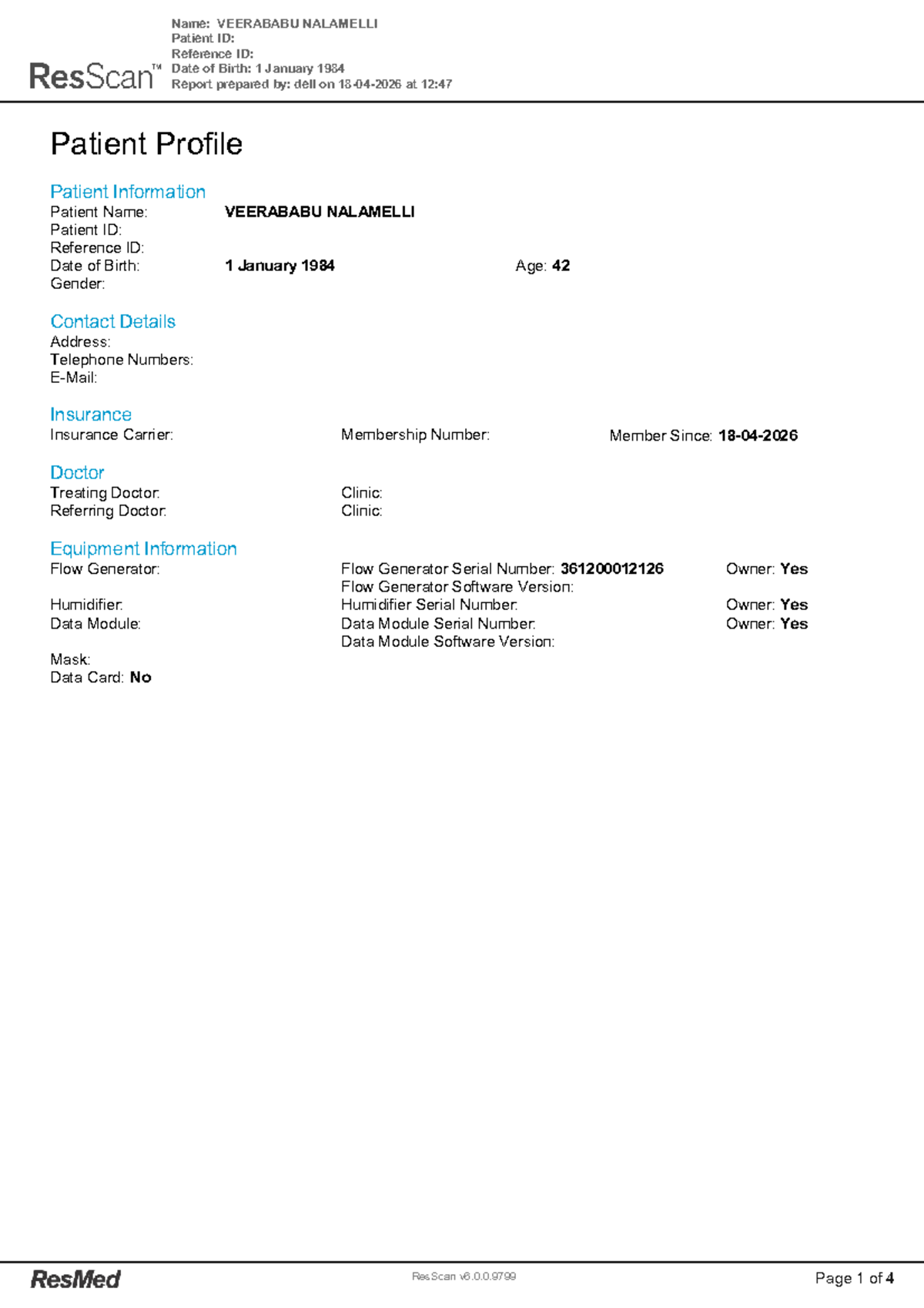 Patient Report: Nalamelli Veerababu Titration Summary - Studocu