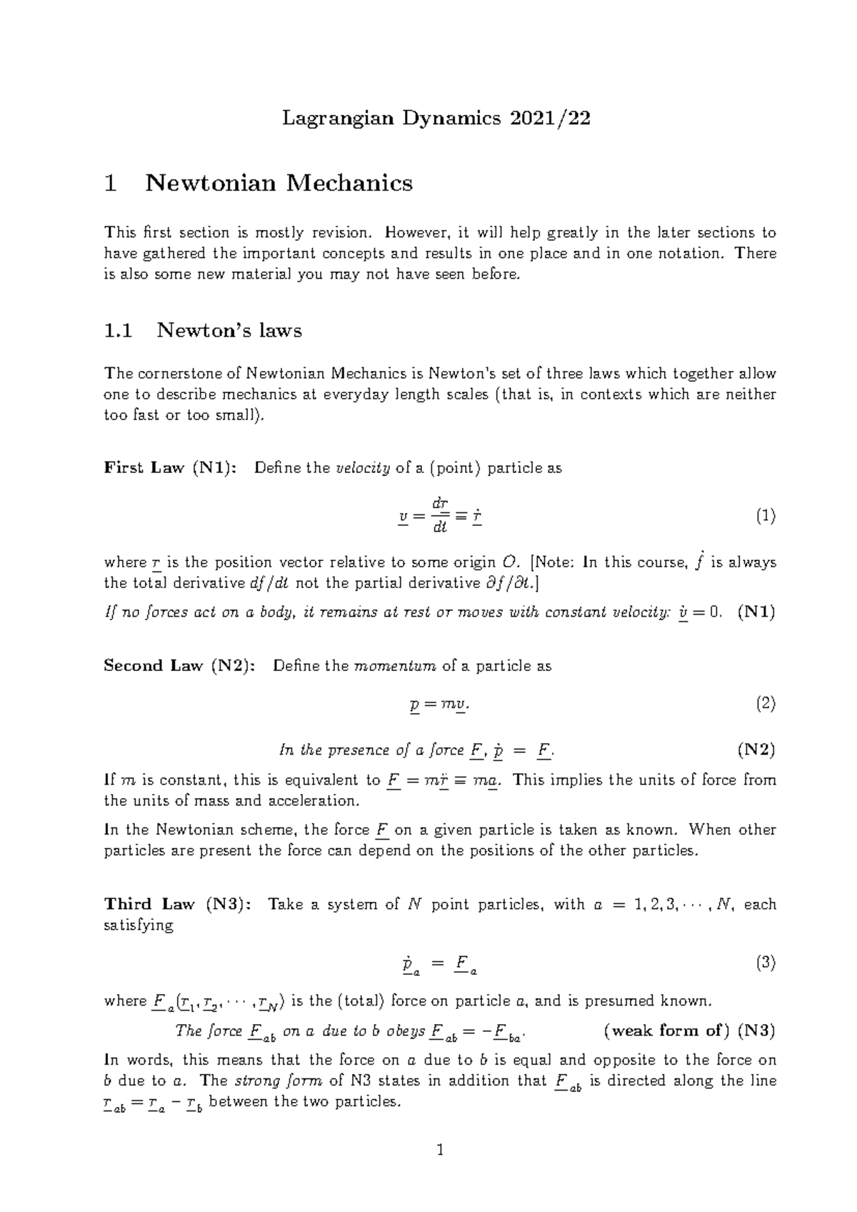 Lagrangian Dynamics Lecture Notes - Key Concepts and Principles - Studocu