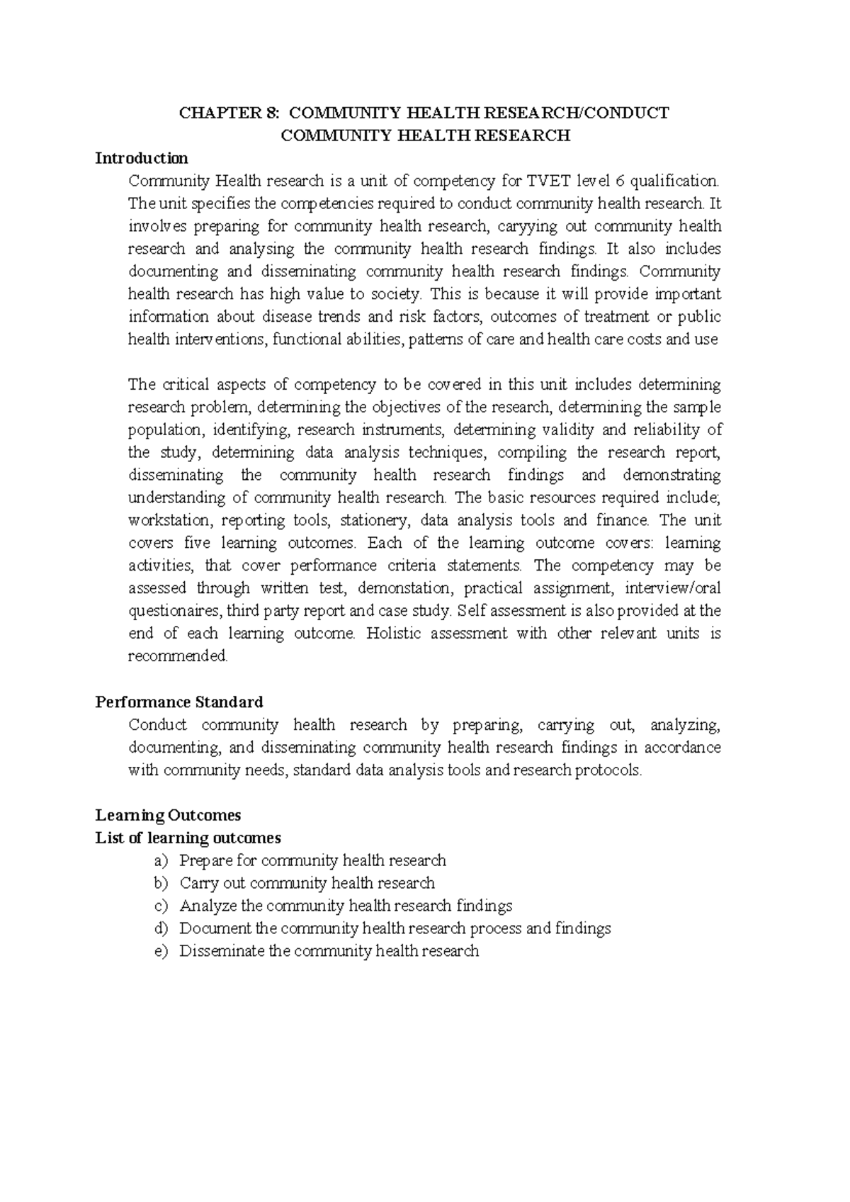 CHAPTER 8: COMMUNITY HEALTH RESEARCH - Key Competencies and Analysis ...