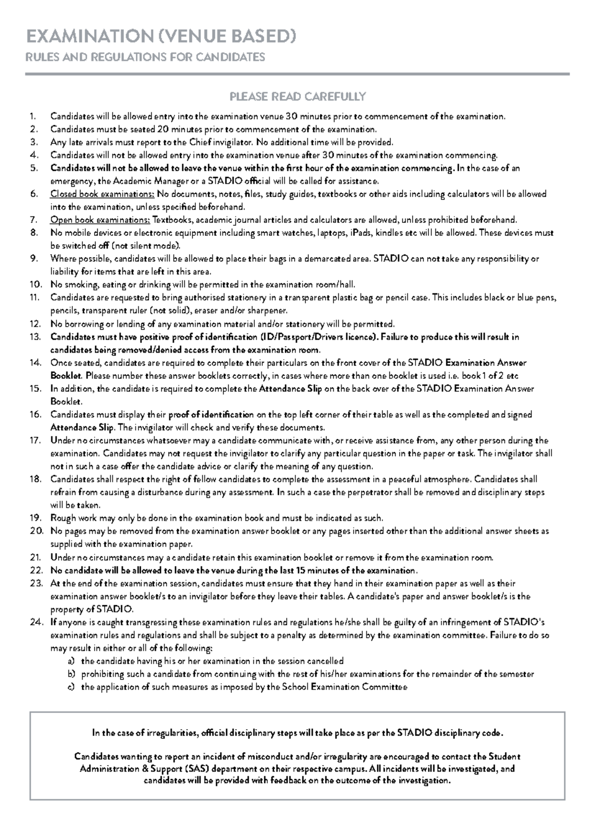 Rules and Regulations for Candidates - Examination Guidelines - Studocu