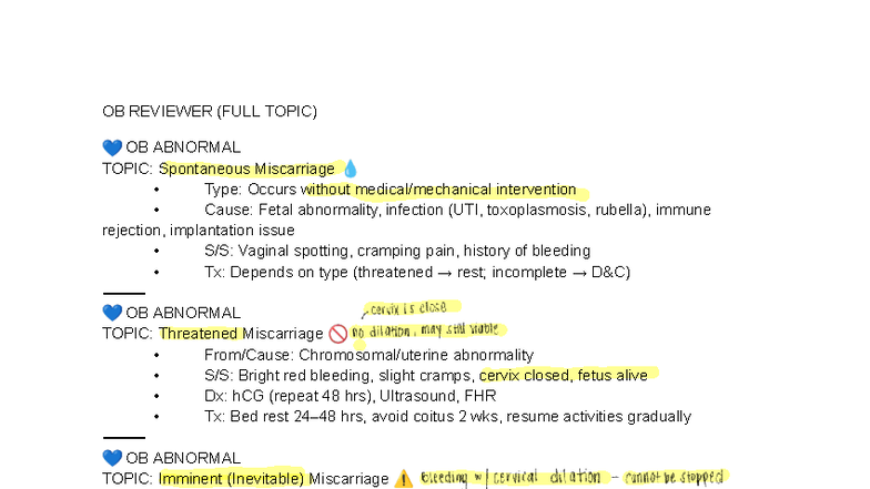 OB CA-1 REVIEWER: Comprehensive Guide on Abnormal Obstetric Topics ...