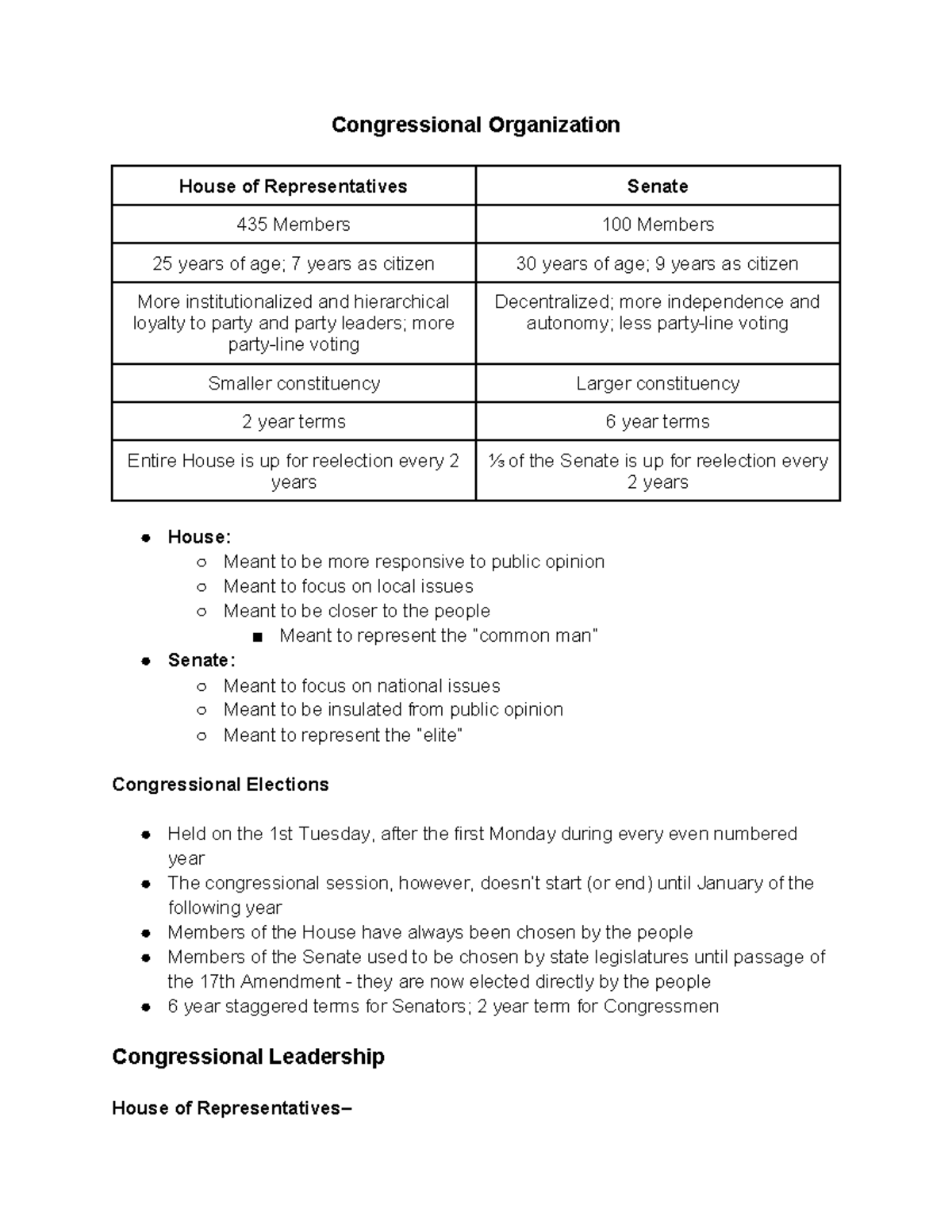 Legislative Structure and Functions of Congress (POL 101) - Studocu
