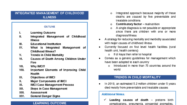 Integrated Management of Childhood Illness (IMCI) Overview and ...