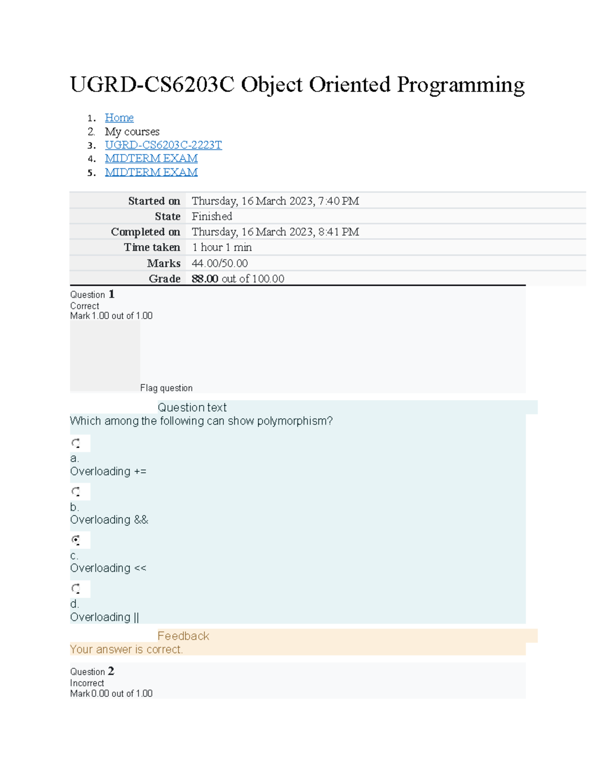 UGRD-CS6203 C Object Oriented Programming Midterm Exam - UGRD-CS6203C ... UGRD-CS6203 C Object Oriented Programming Midterm Exam - UGRD-CS6203C ...