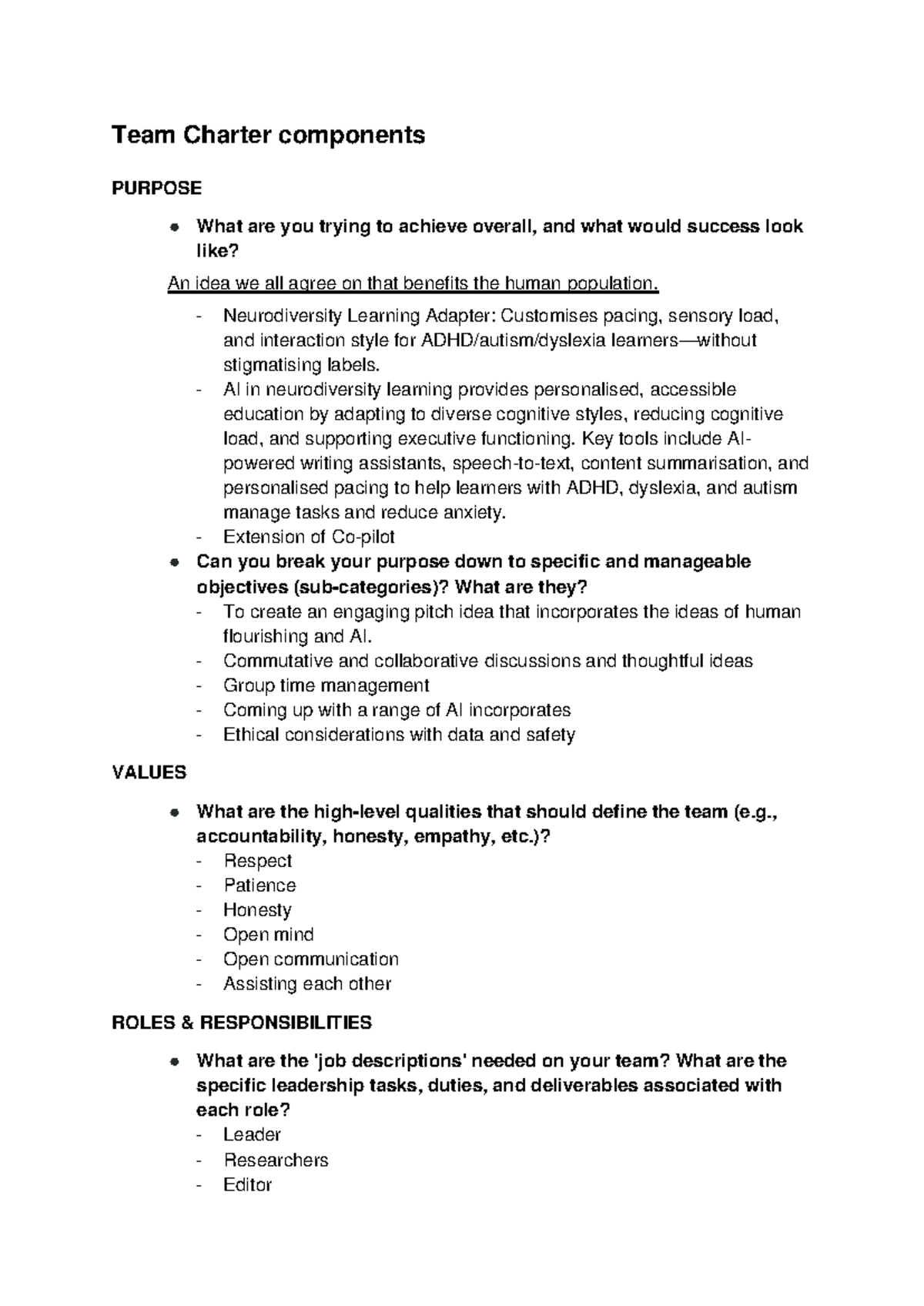 Group Charter Components for Team Collaboration and Success - Studocu