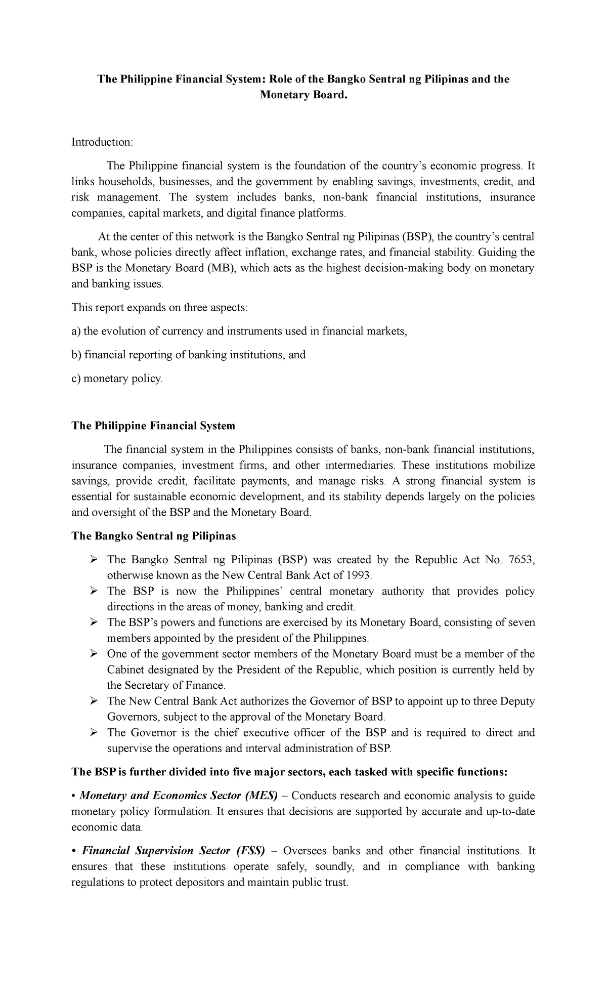 The Philippine Financial System: BSP & Monetary Board Overview (FINMAR ...