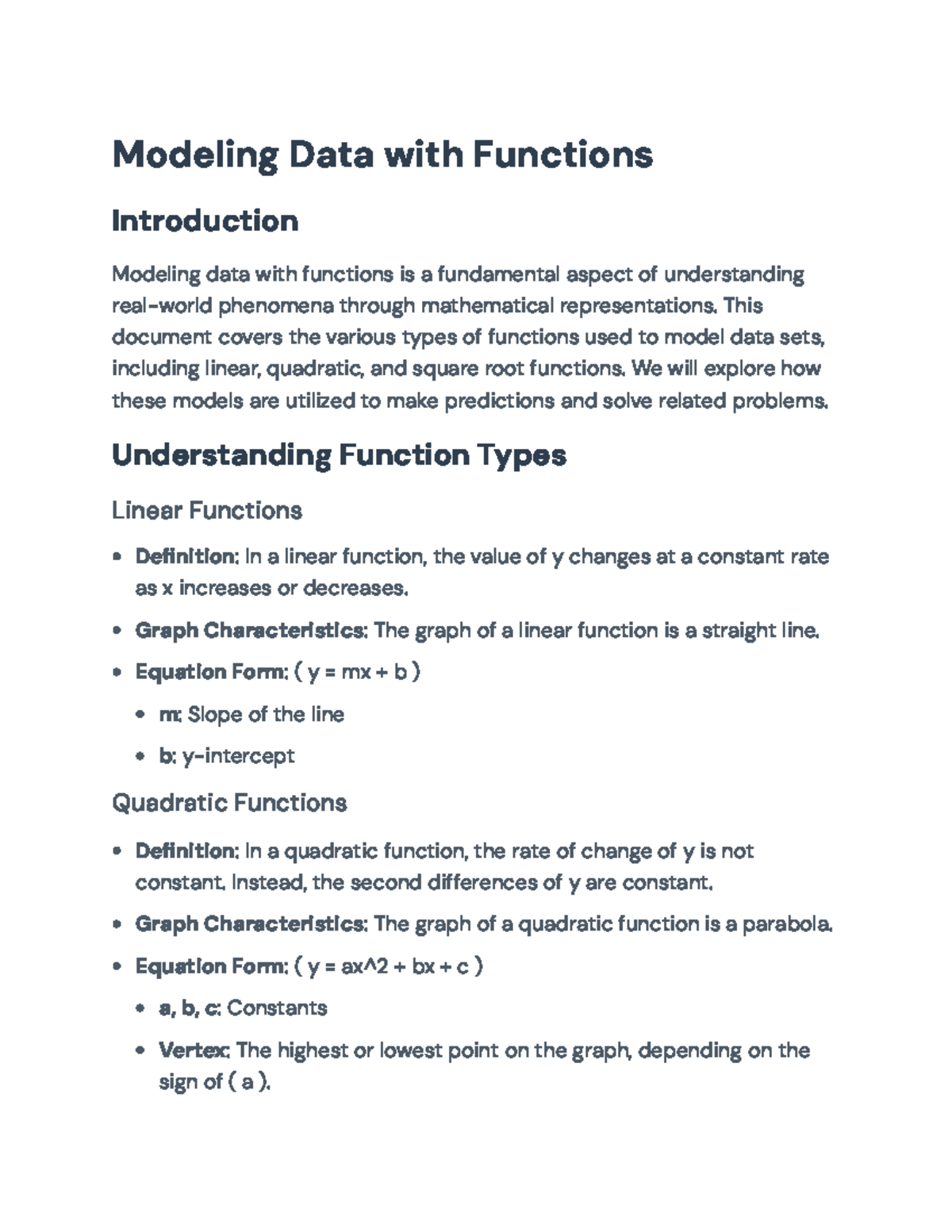 Modeling Data with Functions: Types, Applications, and Predictions ...
