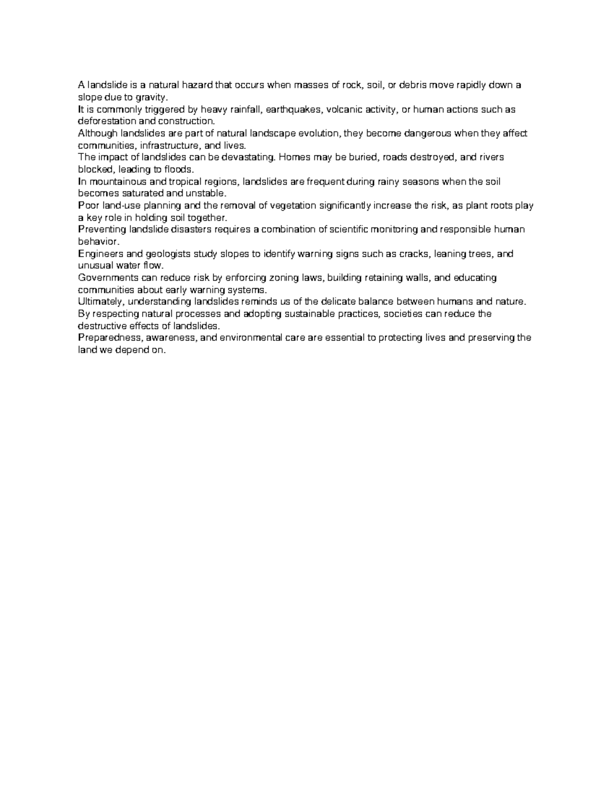 Landslide Hazards: Understanding Causes and Prevention Strategies - Studocu