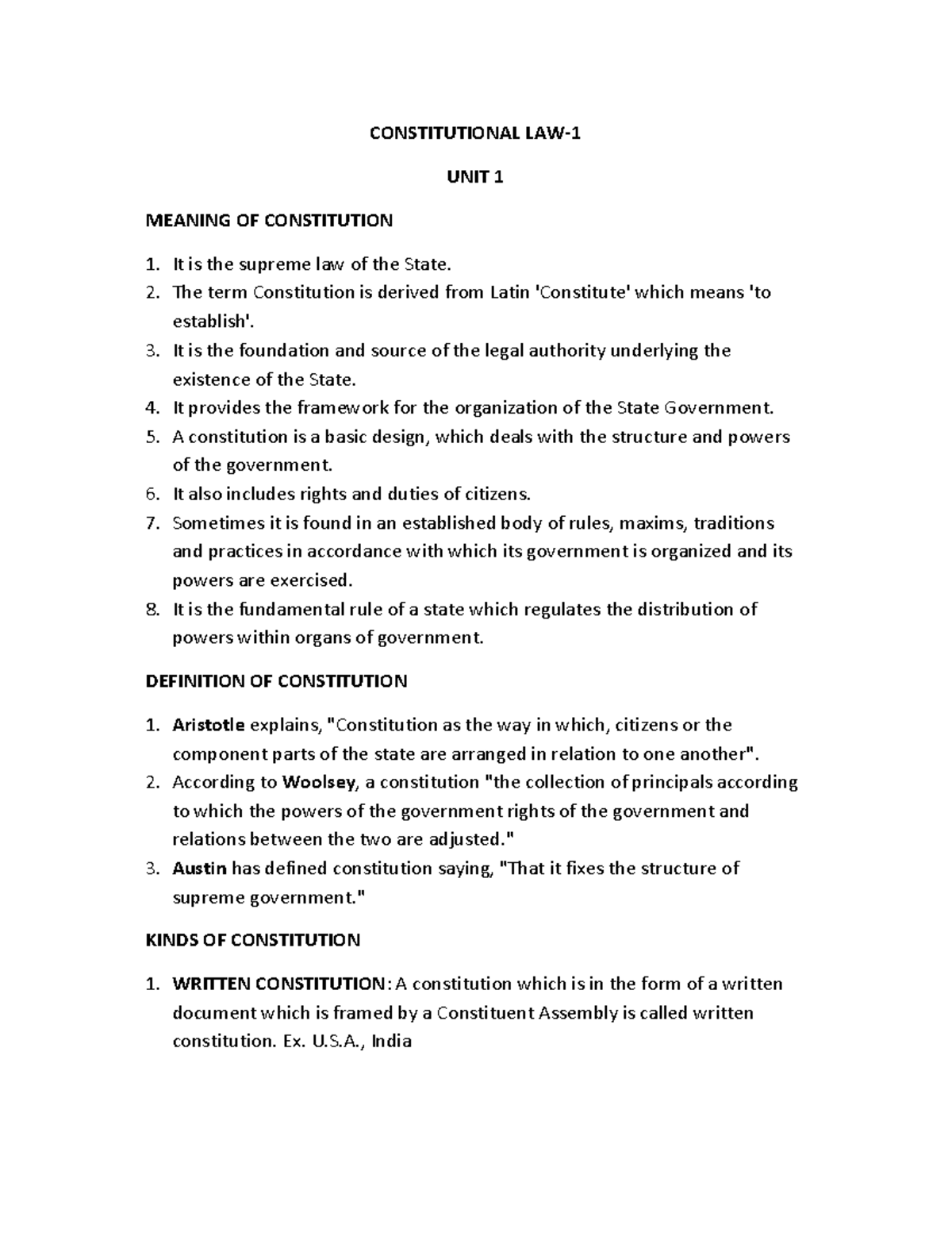 Constitutional Law 1: Understanding the Meaning of Constitution - Studocu