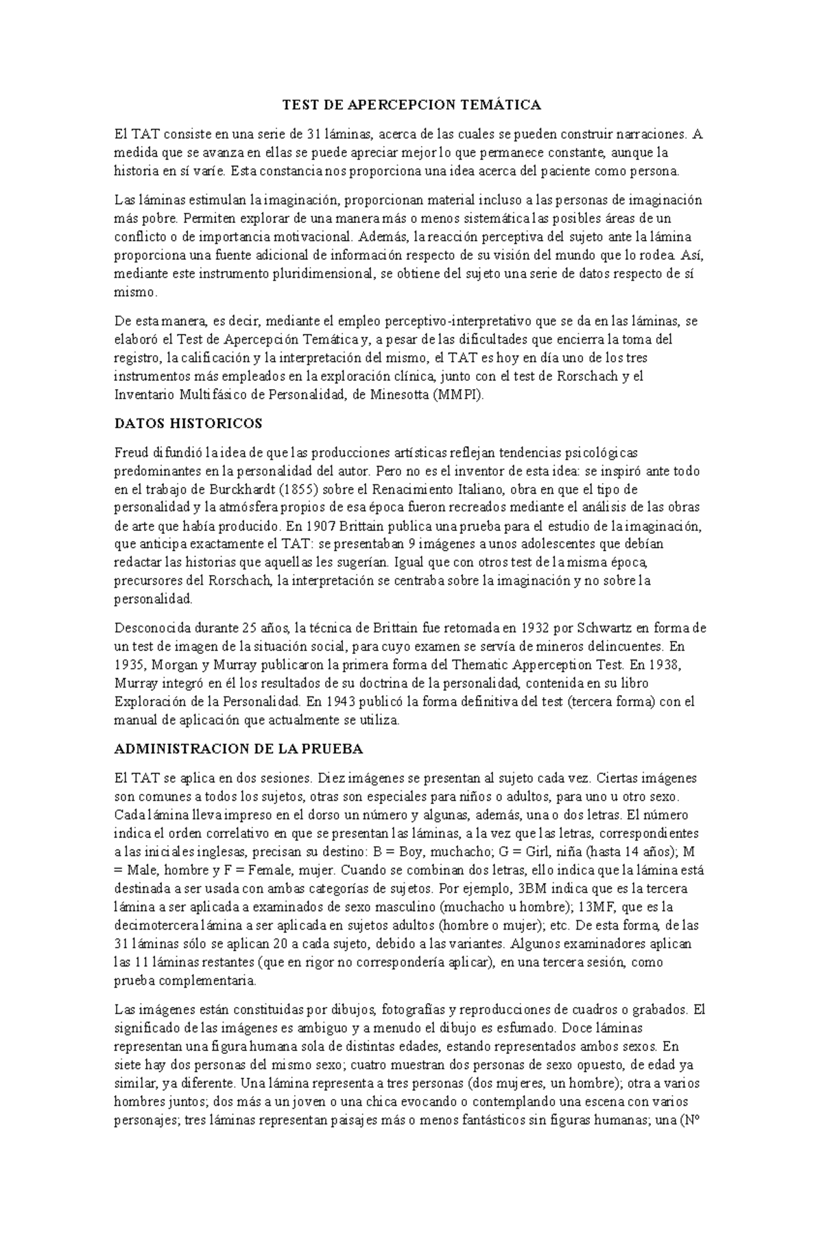 Análisis del Test de Apercepción Temática (TAT): Aplicación y ...