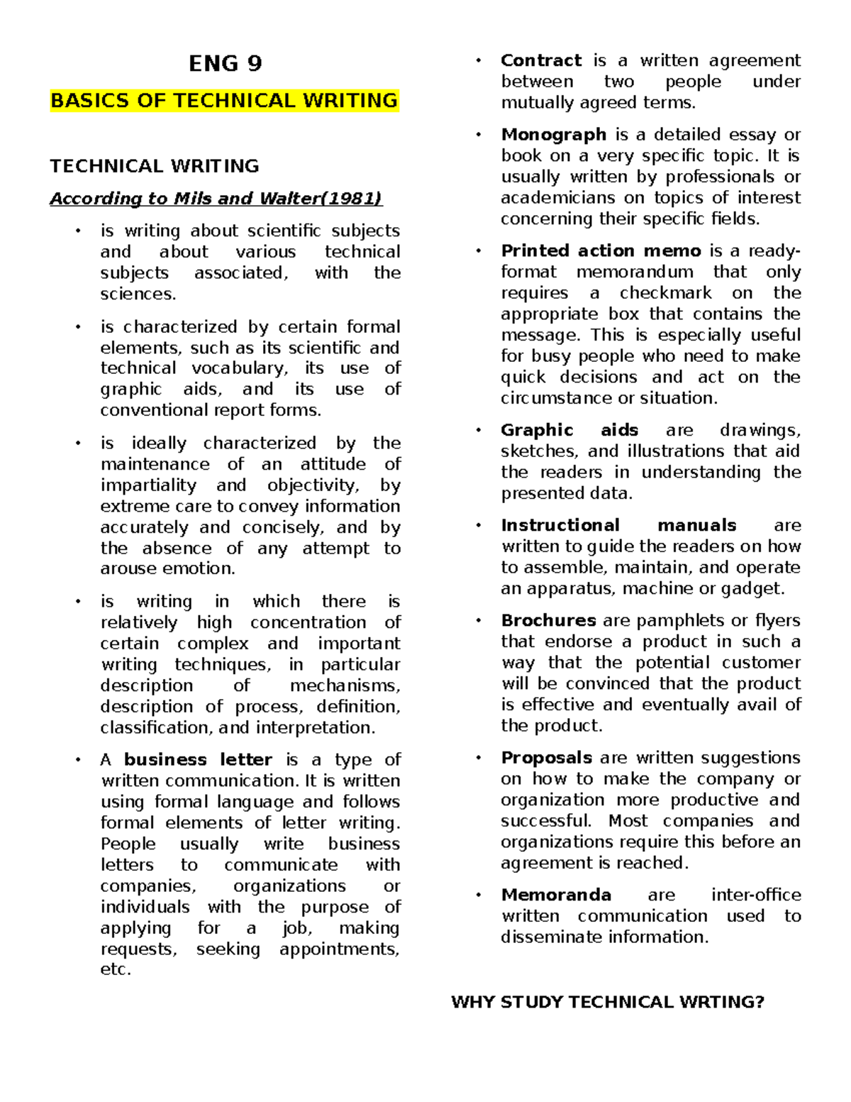 ENG 9 Technical Writing: Key Concepts and Principles Explained - Studocu