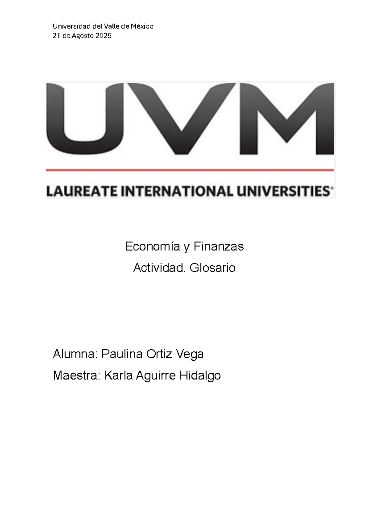 Act. Glosario de Términos en Economía y Finanzas - EYF 2025 - Studocu