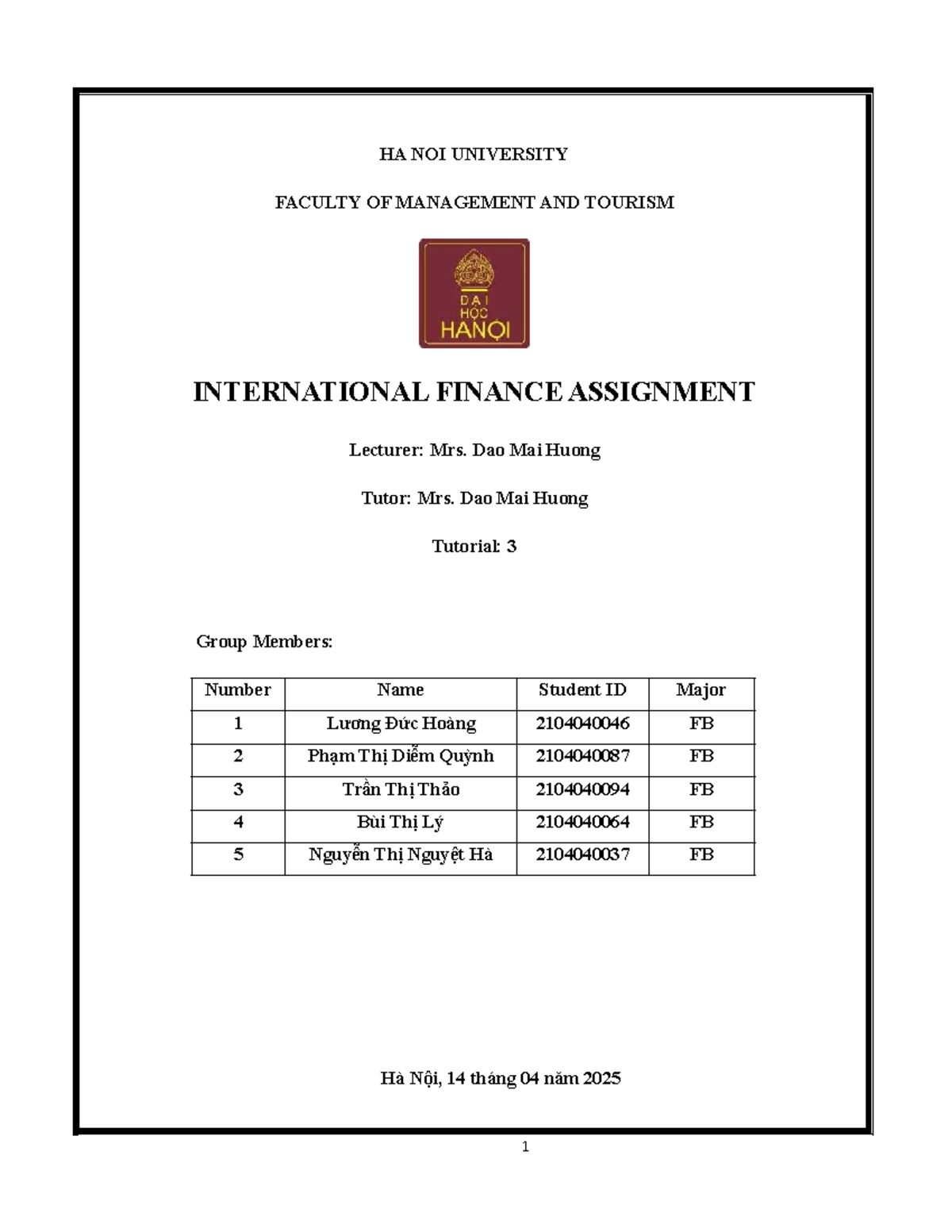 Report on International Finance Assignment (IFI TUT 3) - Group 8 - Studocu
