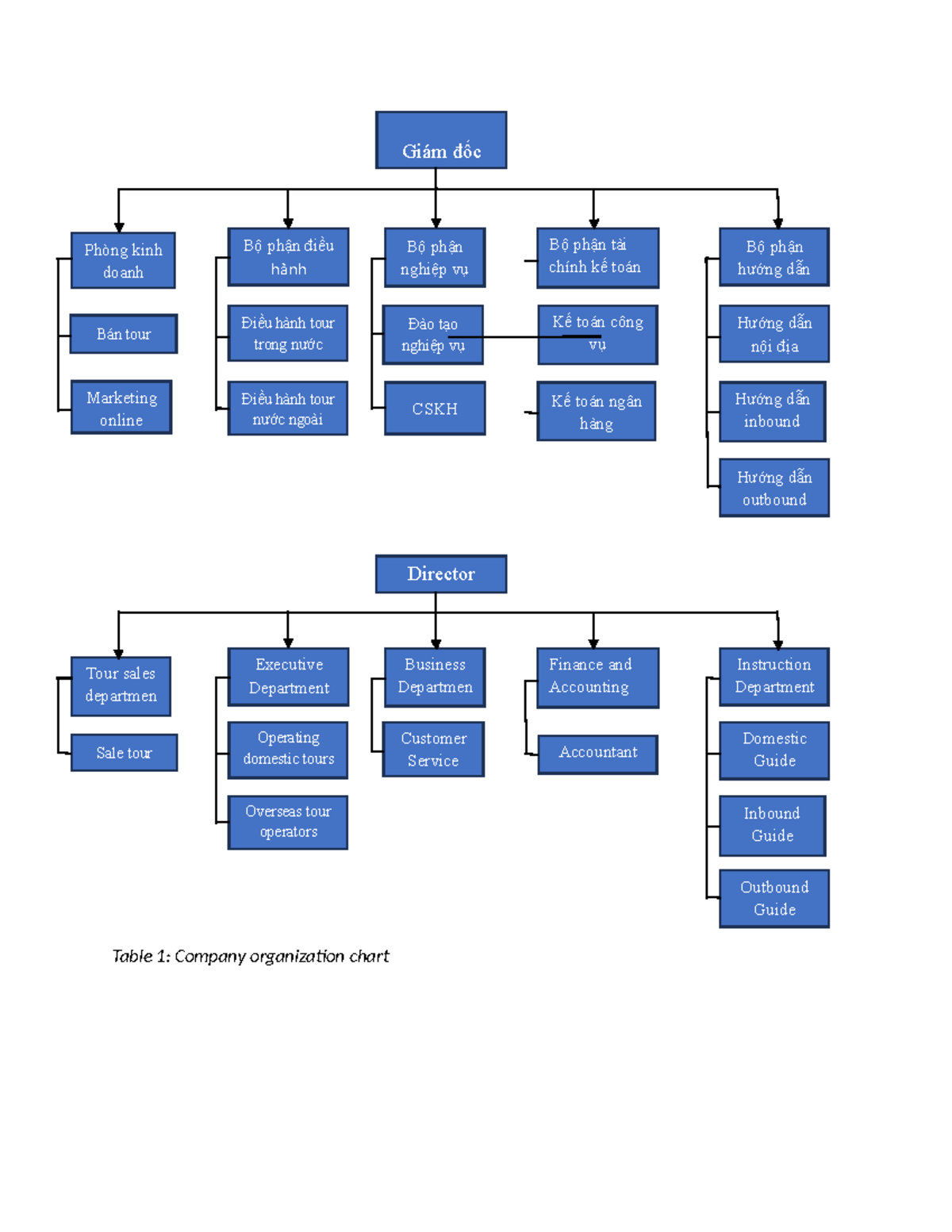 Sơ đồ tổ chức công ty - báo cáo - Table 1: Company organization chart ...