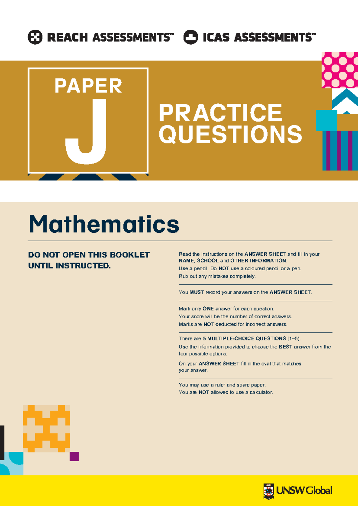 ICAS Mathematics Sample Questions Paper J - Studocu