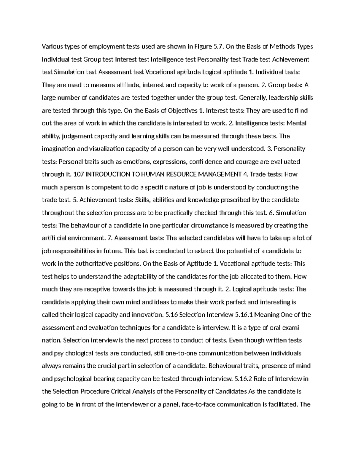 Types of Employment Tests and Selection Interviews in HRM - Studocu