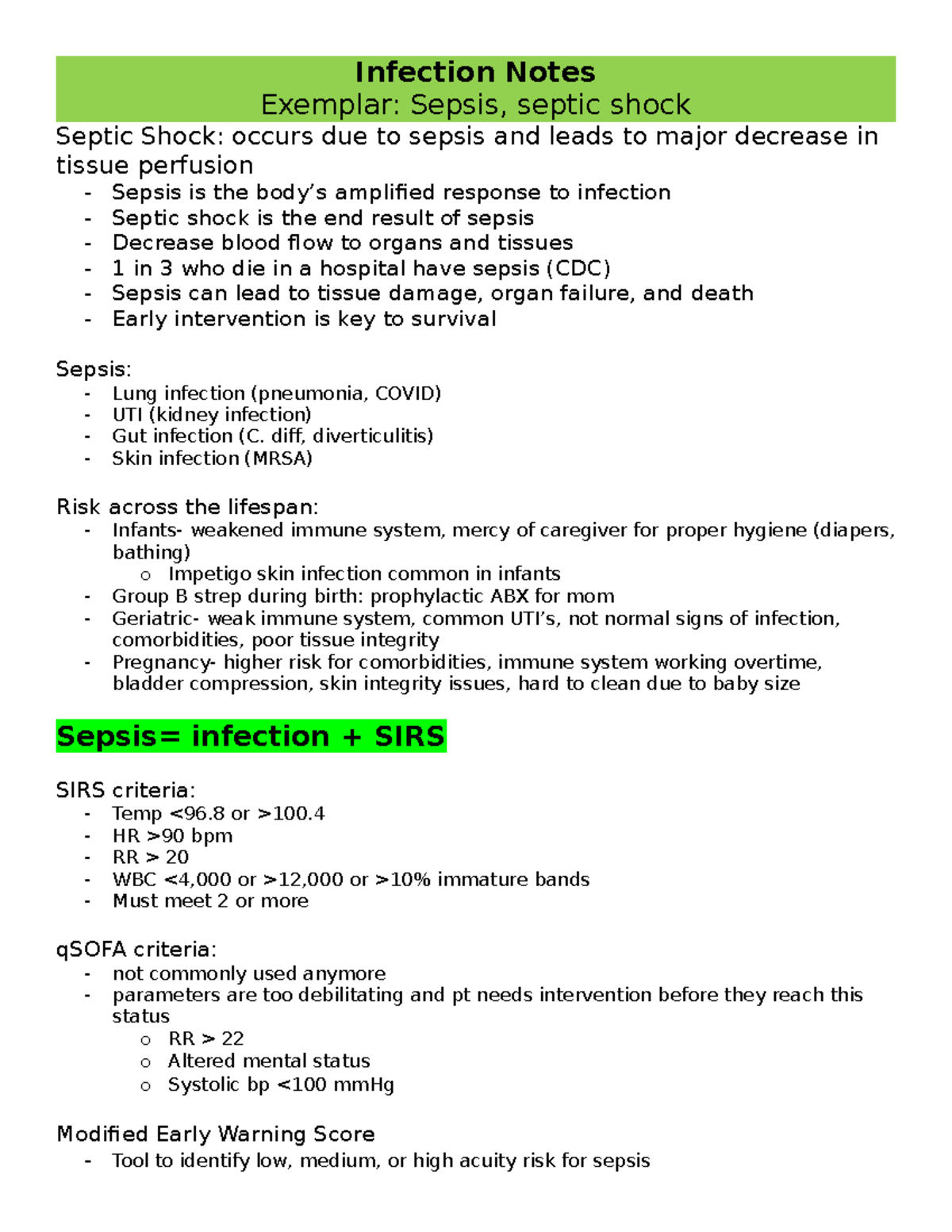 Infection Notes - sepsis and septic shock exemplars - Infection Notes ...