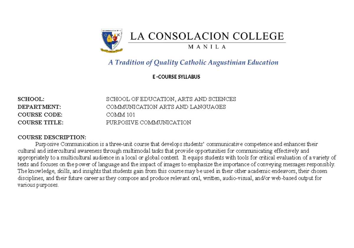 COMM 101 Purposive Communication Syllabus and Course Outline - Studocu