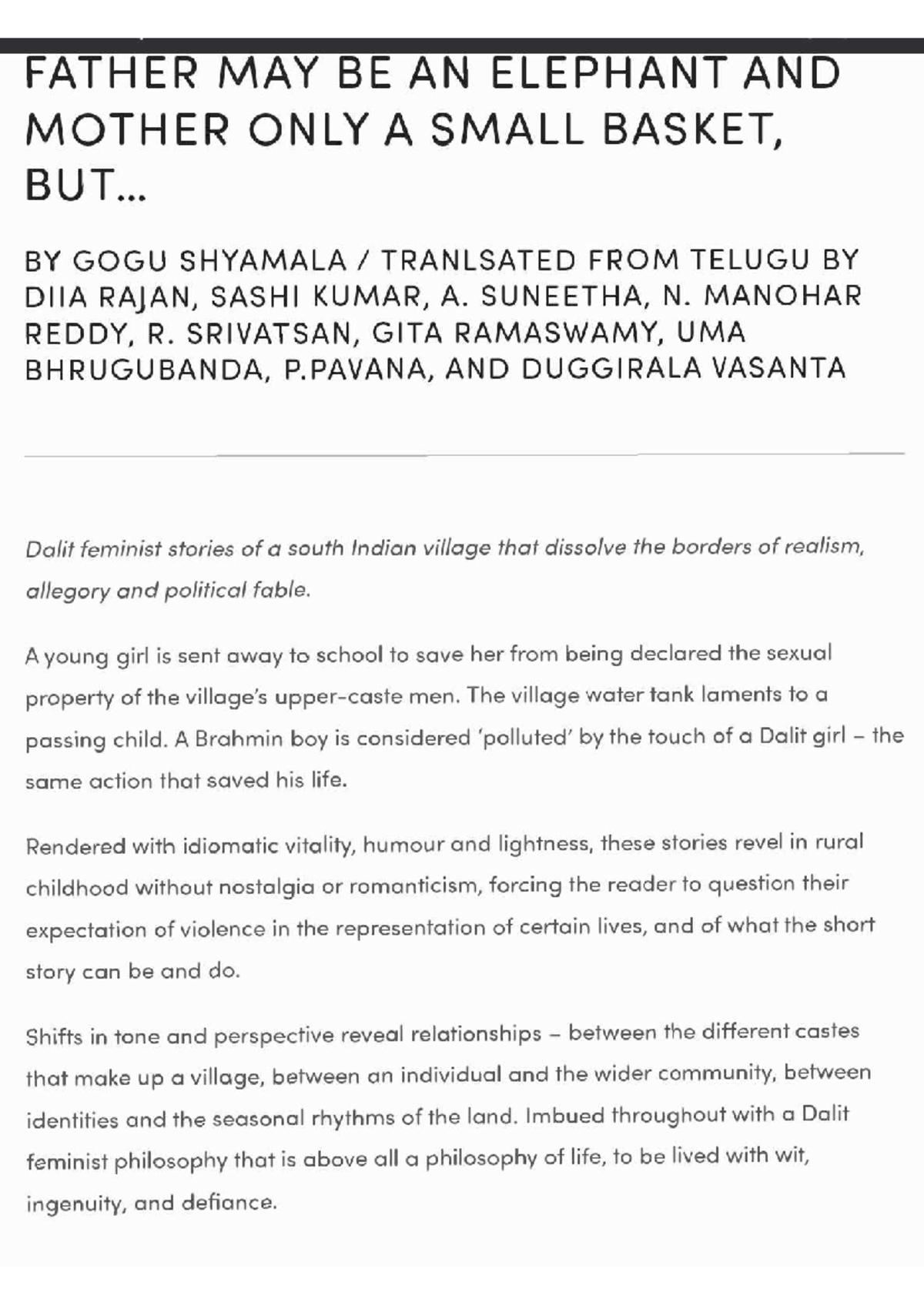 FATHER MAY BE AN ELEPHANT AND MOTHER ONLY A SMALL BASKET: Dalit ...