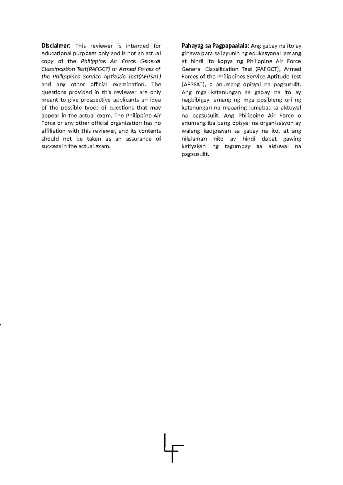 PAFGCT & AFPSAT Review Guide: Sample Questions & Answers - Studocu