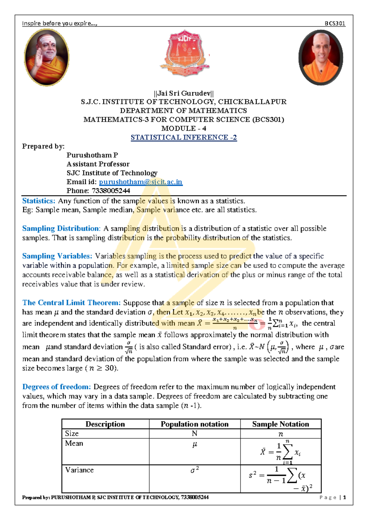 Statistical Inference Module 4 Notes - BCS301 Exam Preparation - Studocu