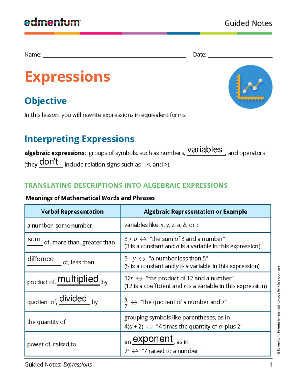 Math 101: Guided Notes on Expressions and Algebraic Properties - Studocu