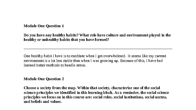SCS 200 Module 1: Exploring Healthy Habits and Social Science ...