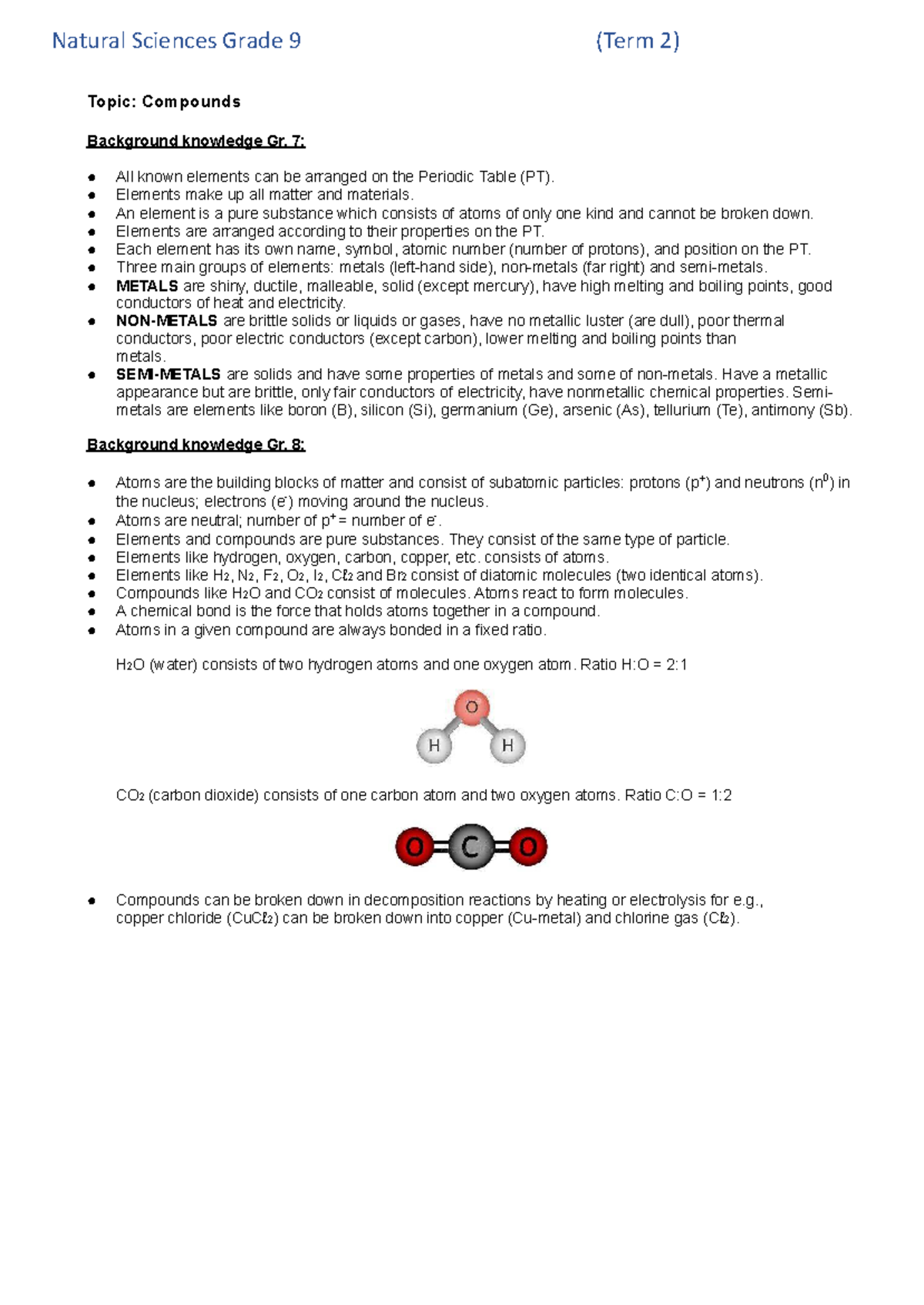 Natural Sciences Gr. 9 Term 2: Compounds and Chemical Reactions - Studocu