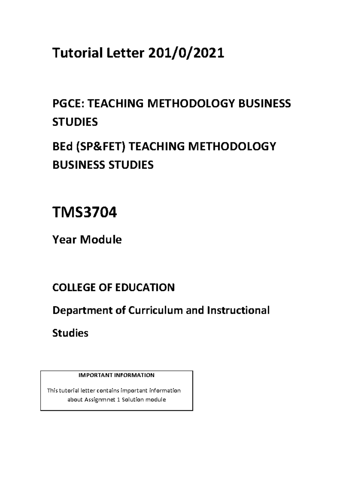 TMS3704 Assignment 1: Comprehensive Solutions & Study Guide - Studocu