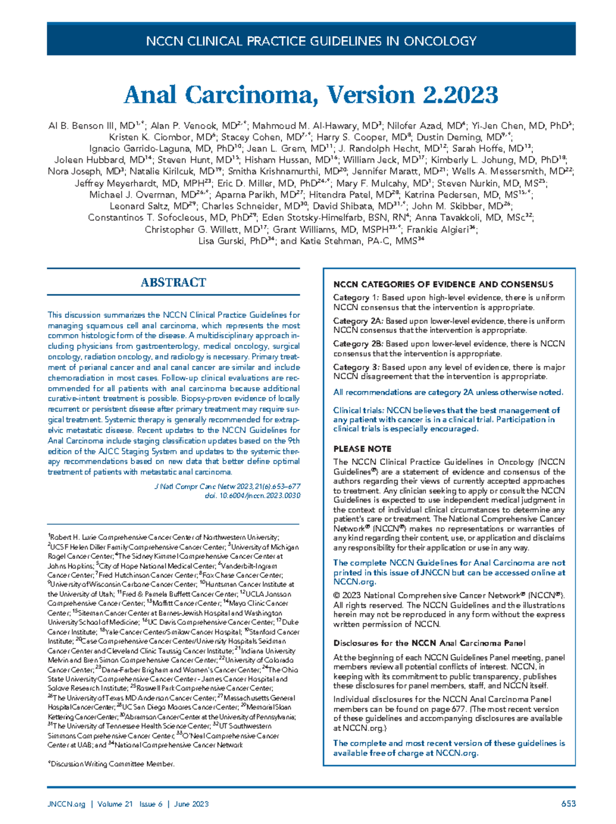 NCCN Clinical Practice Guidelines in Oncology: Anal Carcinoma V2.2023 ...