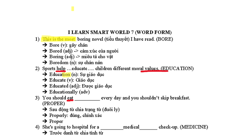 I Learn Smart World 7 - Word Form Exercises and Answers - Studocu
