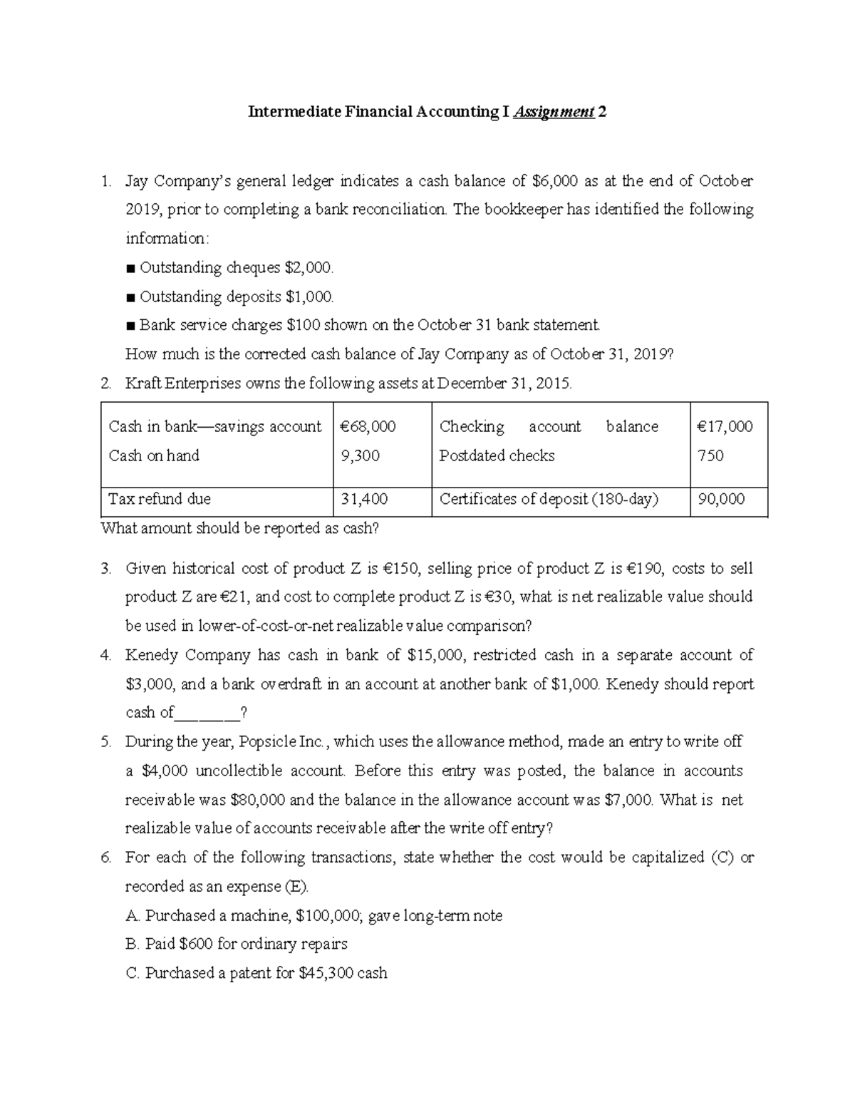 Intermediate Financial Accounting I: Assignment 2 Analysis and ...