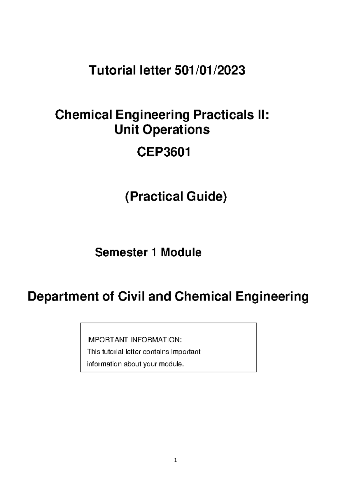 Unit Operations Practical Guide for Chemical Engineering CEP3601 - Studocu