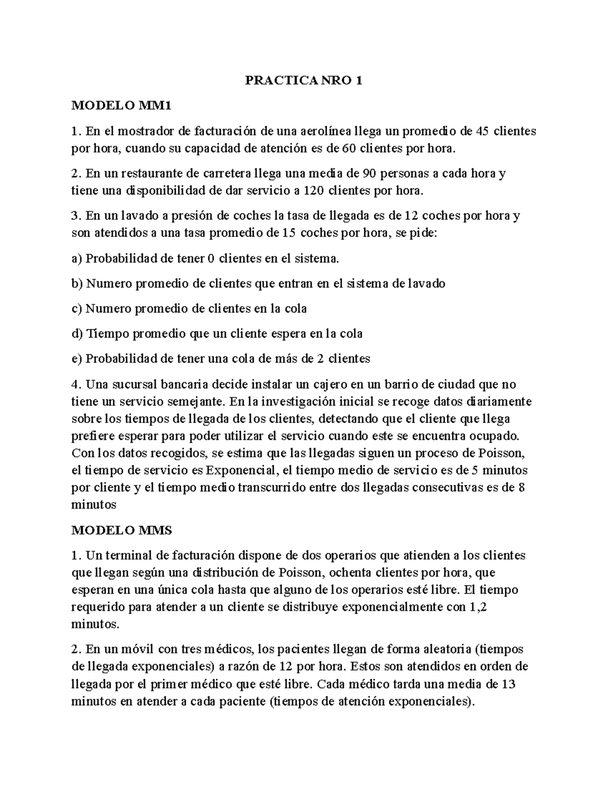 Modelo MMI y MMS: Análisis de Sistemas de Colas en Servicios - Studocu