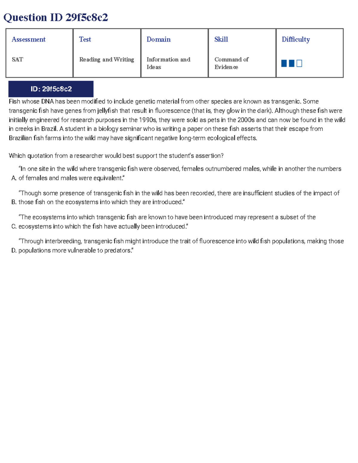 SAT Command of Evidence: Easy to Medium Questions Analysis - Studocu