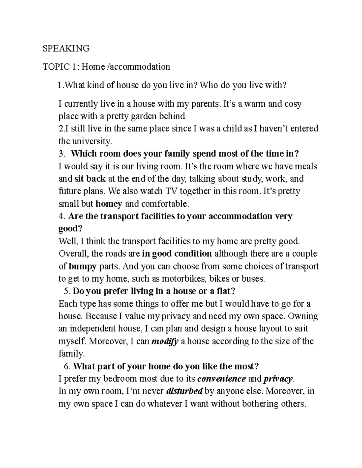 Speaking Practice Notes - Topic Guide for ESL Learners - Studocu