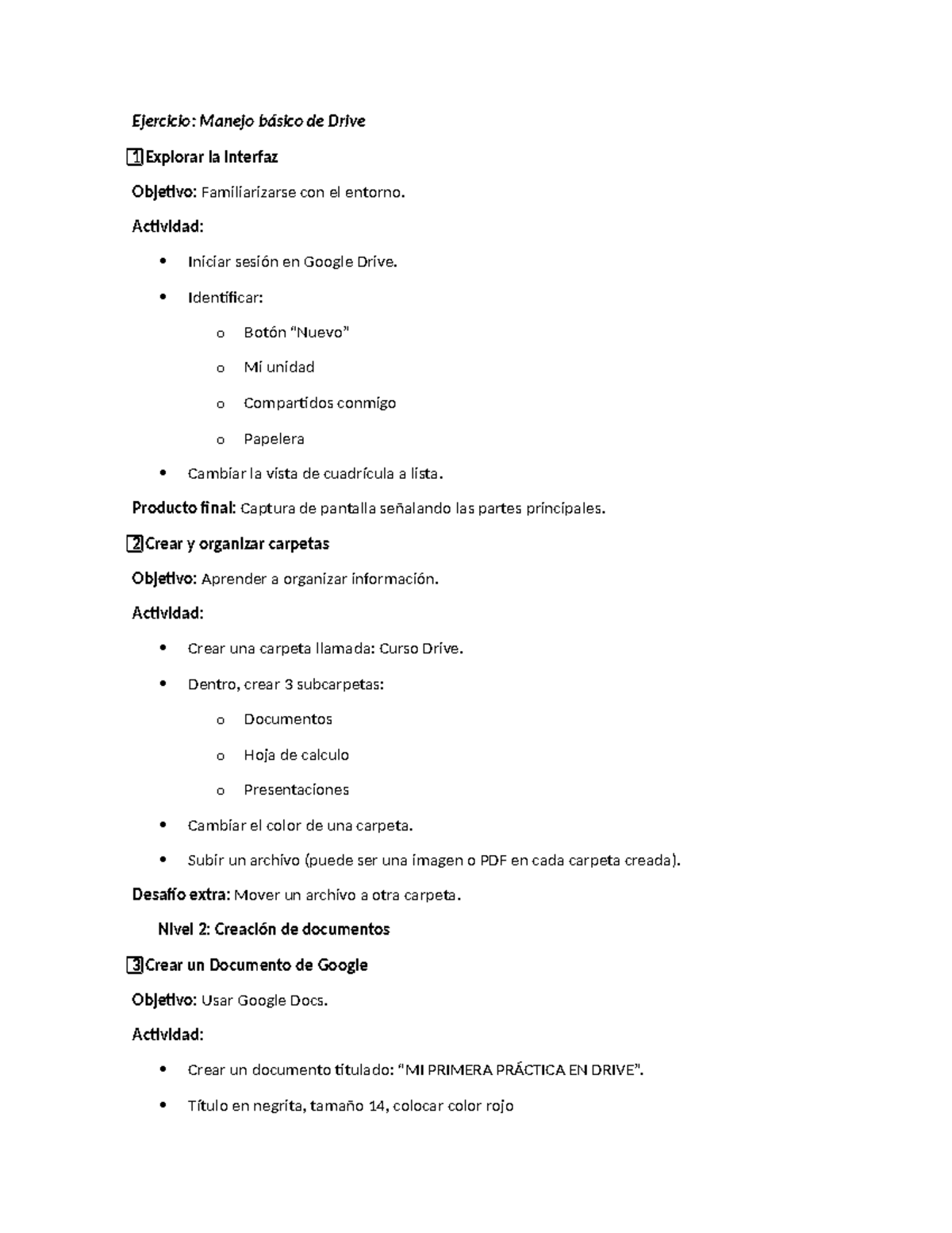 Ejercicio 4: Manejo Básico de Google Drive y Docs - Studocu