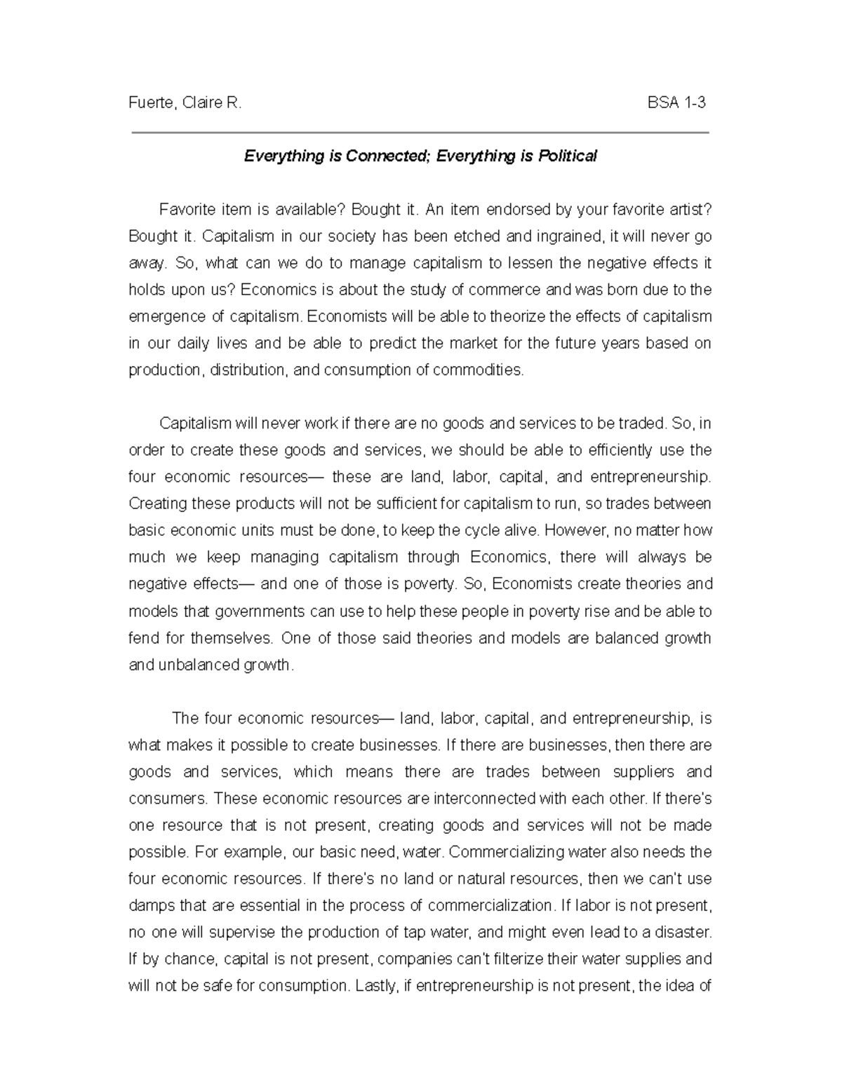 BSA Assignment: The Interconnection of Capitalism and Poverty - Studocu
