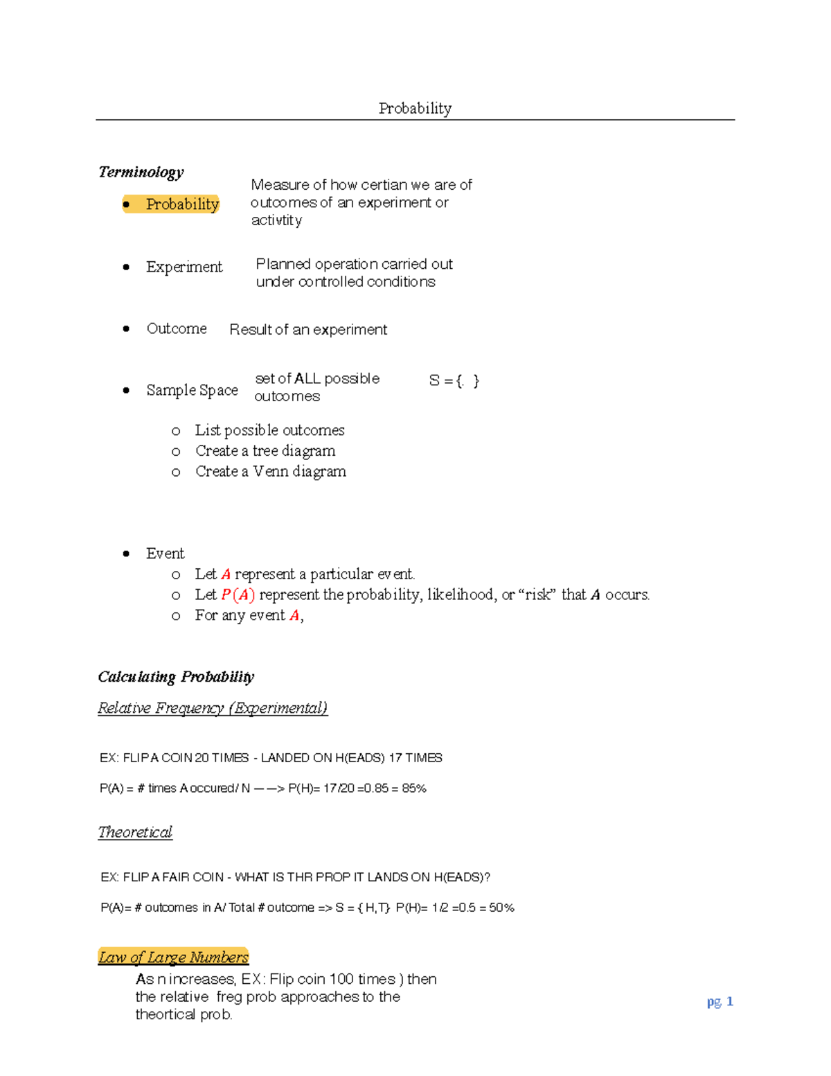 Probability Concepts and Terminology - MATH 101 Lecture Notes - Studocu