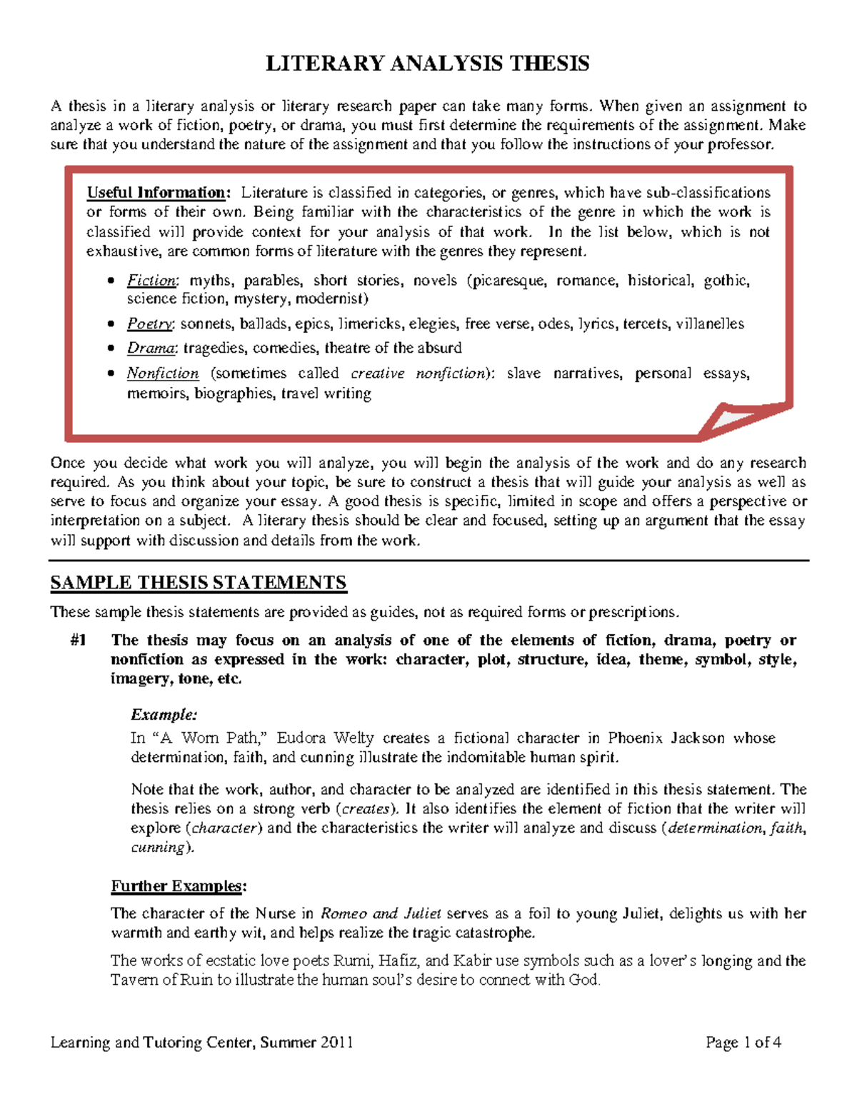 Literary thesis guidelines for analysis and research papers - Studocu