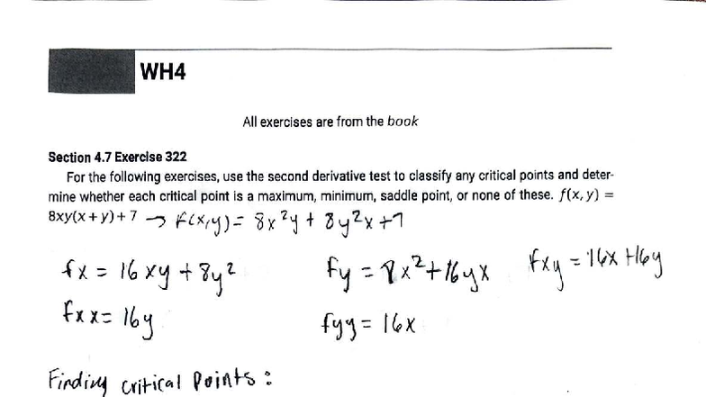 HW4 - Calculus 3 Written Homework on Critical Points and Distances ...