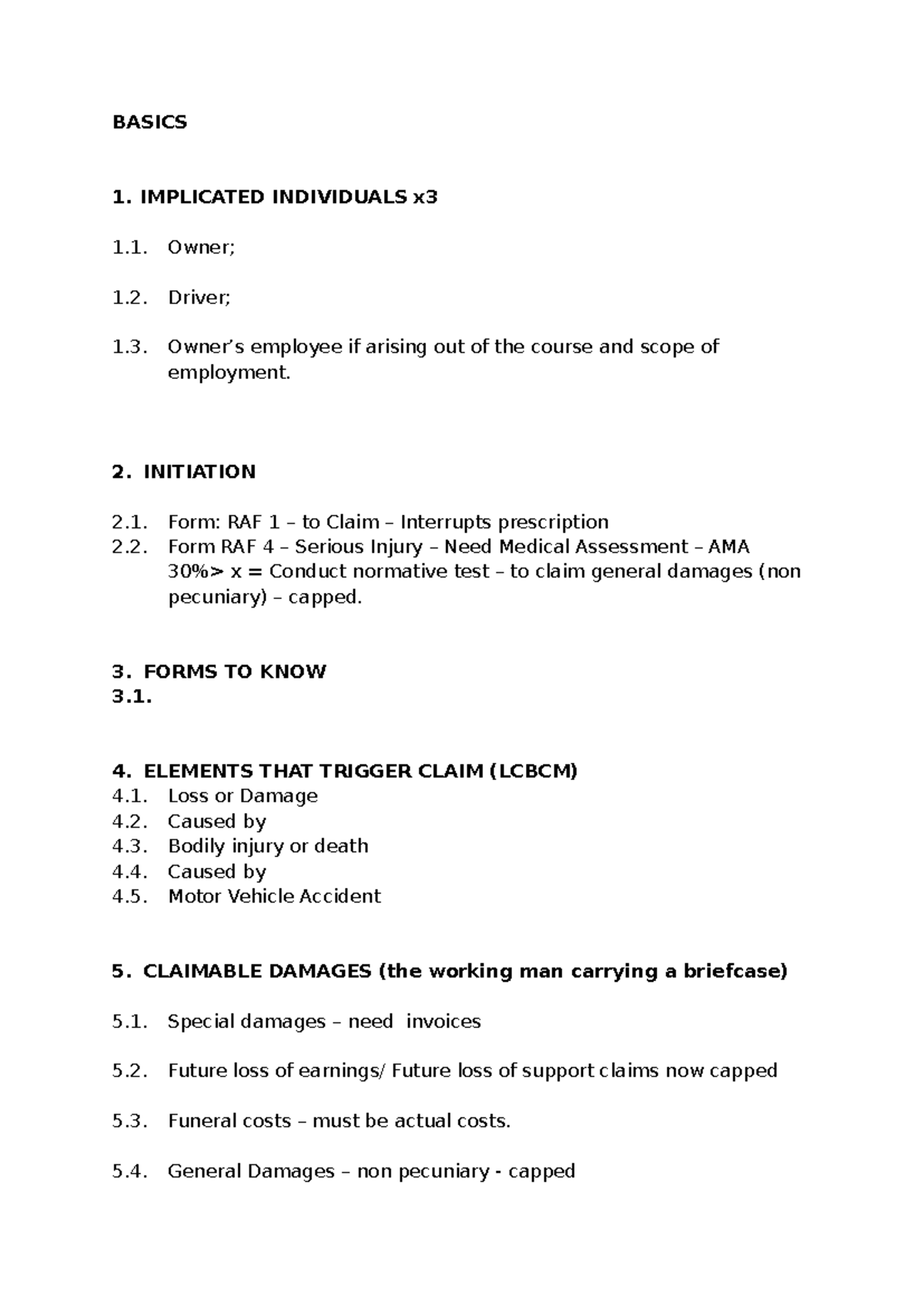 RAF 1 - Comprehensive Notes on Road Accident Fund Claims - Studocu