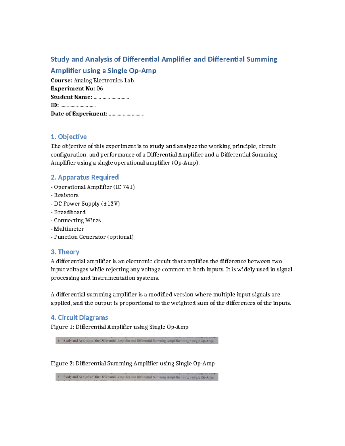 Differential Amplifier Lab Report: Analog Electronics Lab Exp. 06 - Studocu