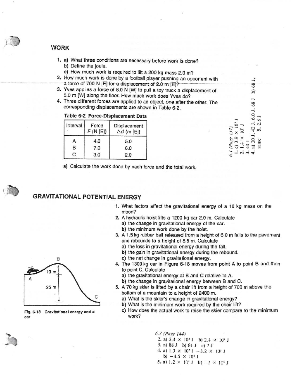 WORK 1 & 2: Work-Energy Problems and Gravitational Potential Energy ...