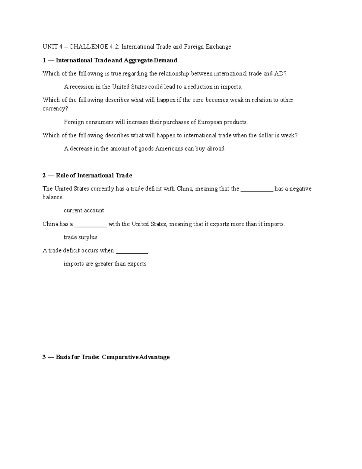 UNIT 4 – Challenge 4.2: Intl Trade & Foreign Exchange Insights - Studocu