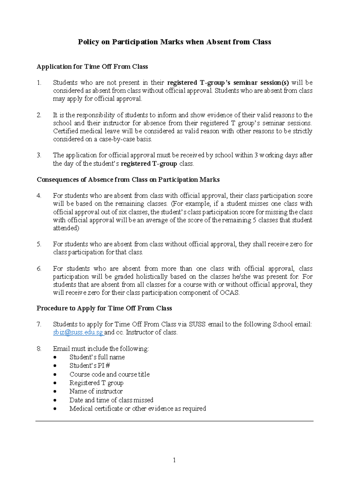 Policy on Participation Marks for Absentees - T Seminar Guidelines ...