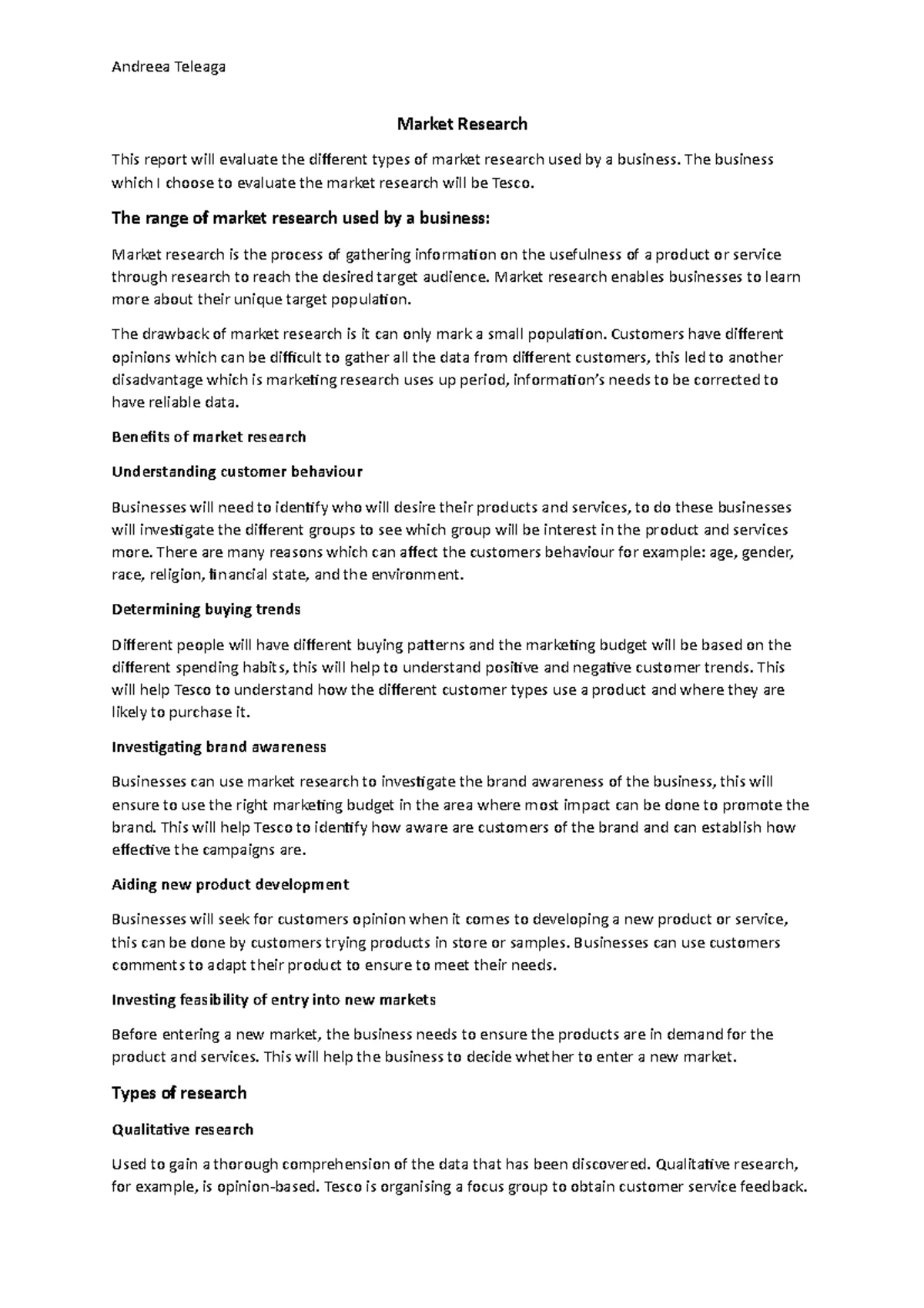 Unit 22-assignment 1 market research - Market Research This report will ...