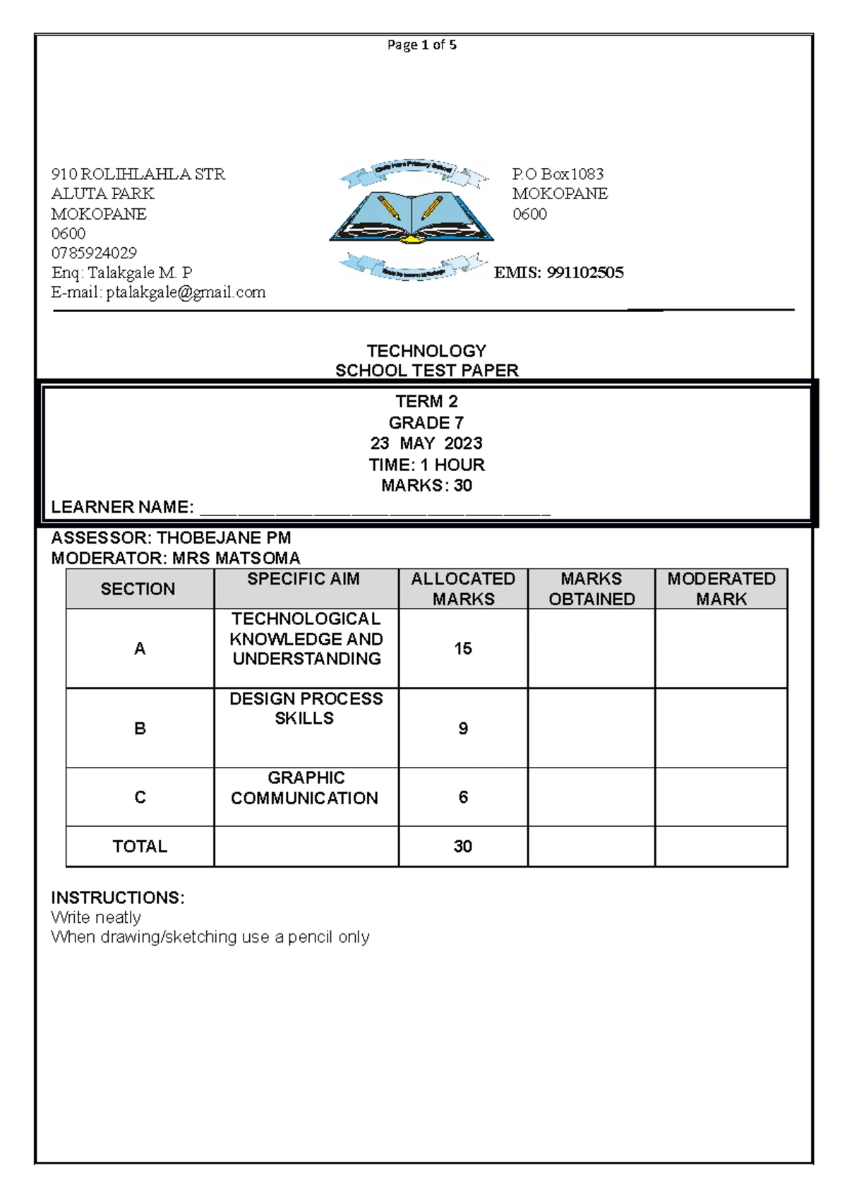 Grade 5 NS & Tech Practical Task Term 2: Properties of Materials - Studocu